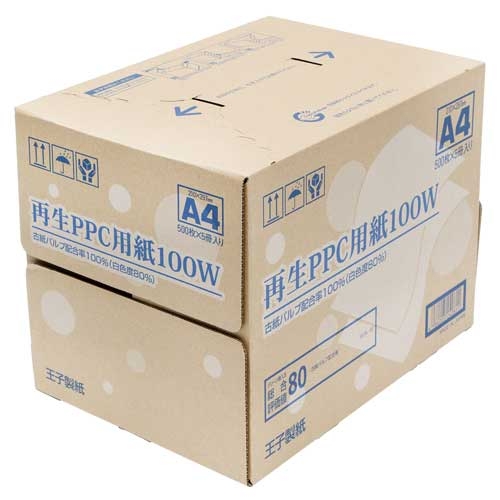 【スマートオフィス】再生PPC用紙100W A4 1箱5冊 王子製紙